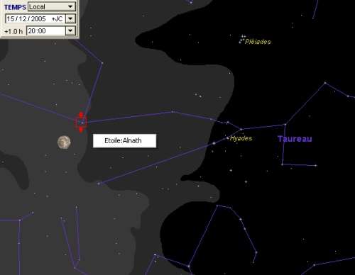 La lune passe à proximité de l'étoile Alnath